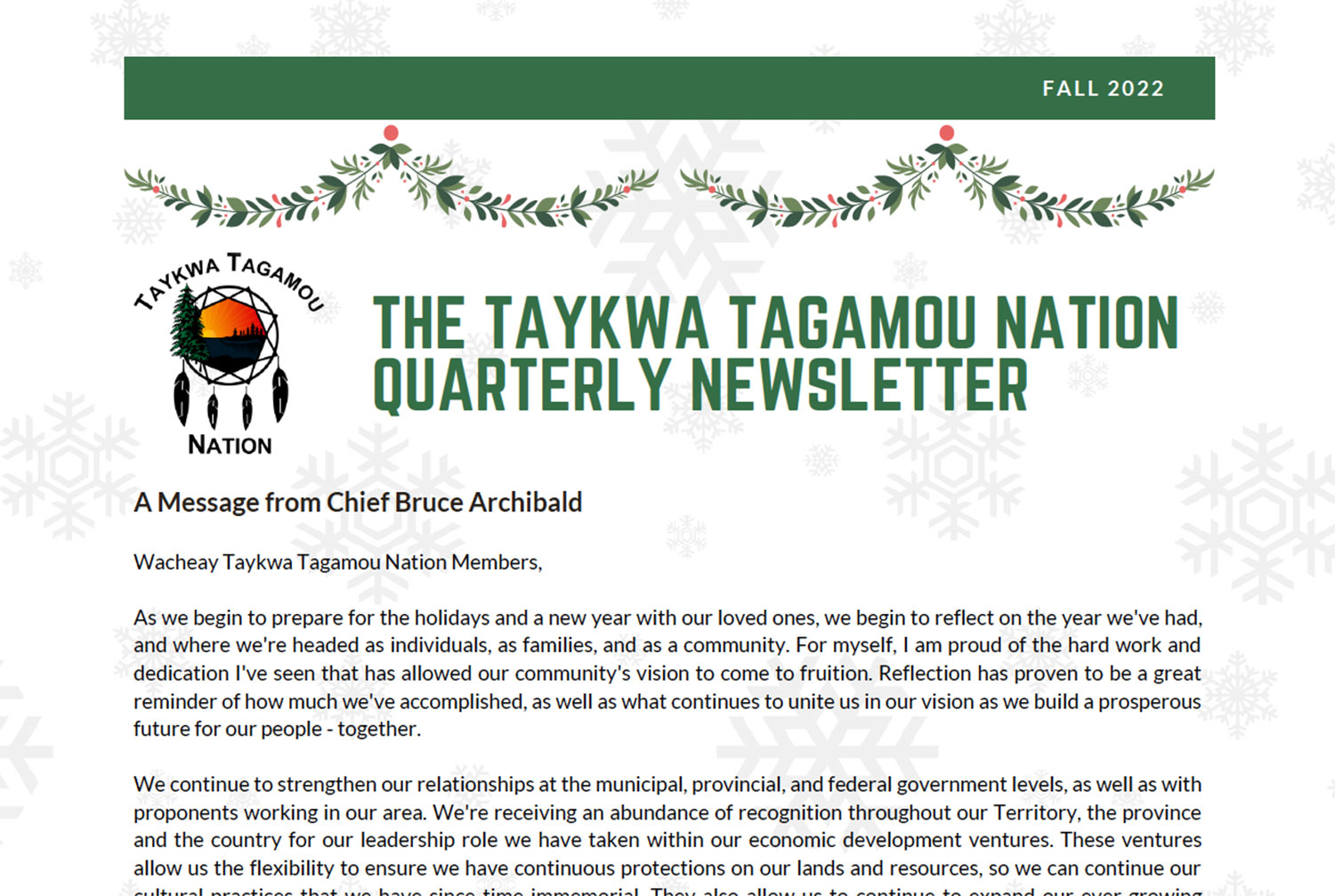 Fall 2022 – The Taykwa Tagamou Nation Quarterly Newsletter – Taykwa ...